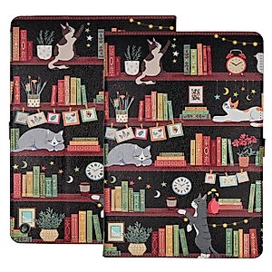 YOYOYX Case for All-New Kindle Fire HD 10 & 10 Plus Tablet (11th Generation, 2021 Release), Book Lovers Design PU Leather Folio Multi-Angle Stand TPU Back Cover, Cat Bookshelf