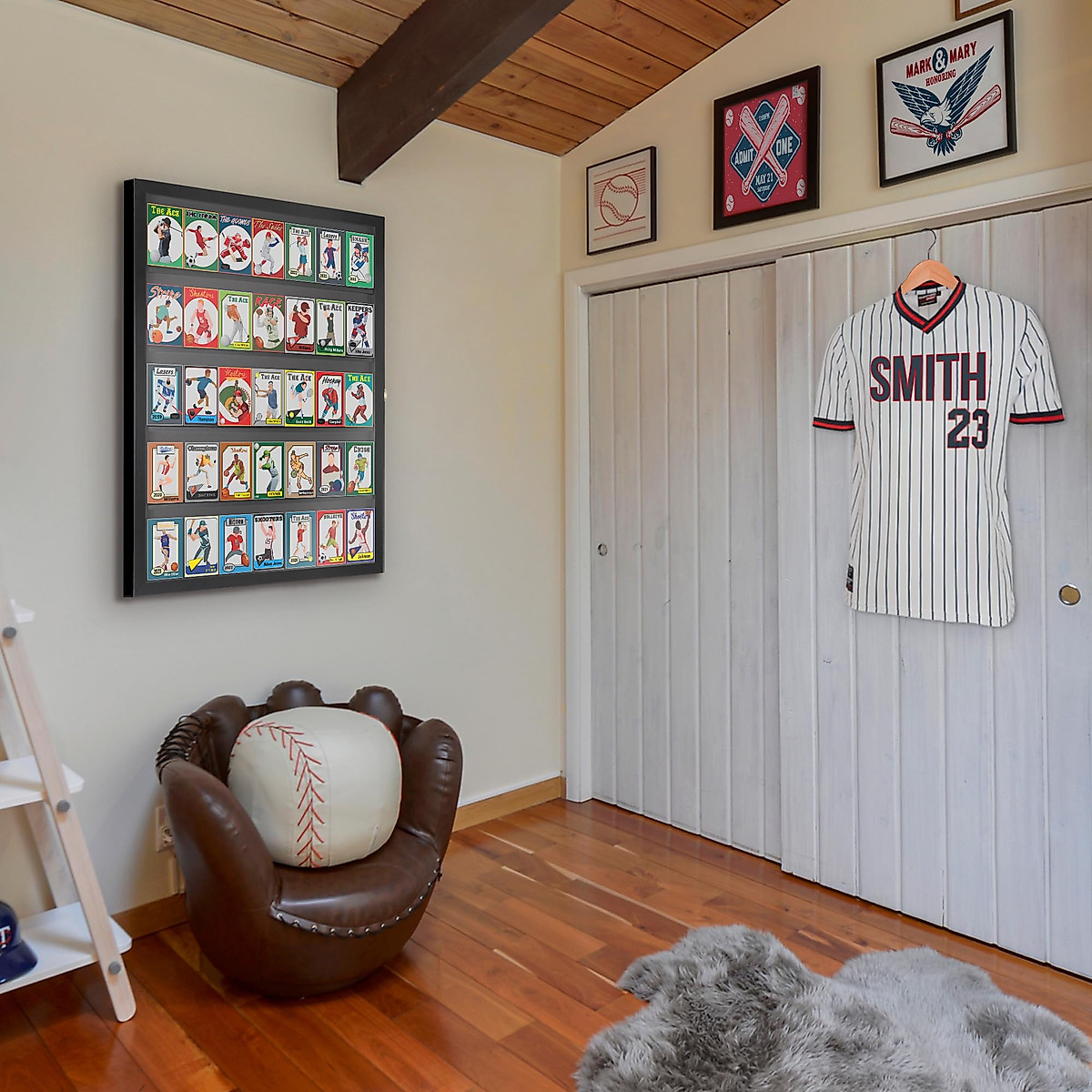 Americanflat 24x31 Baseball Card Display Case Lockable - Holds Up to 35 Collectible Cards - All-Star Collection - Wall Mount Trading Card Display Frame with Polished Plexiglass - Black Finish