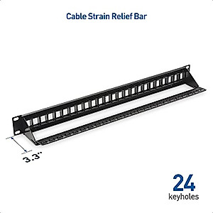 Cable Matters Rackmount or Wall Mount 1U 24 Port Keystone Patch Panel with Cable Management and Support Bar (19-inch Blank Patch Panel for Keystone Jacks/Keystone Panel)