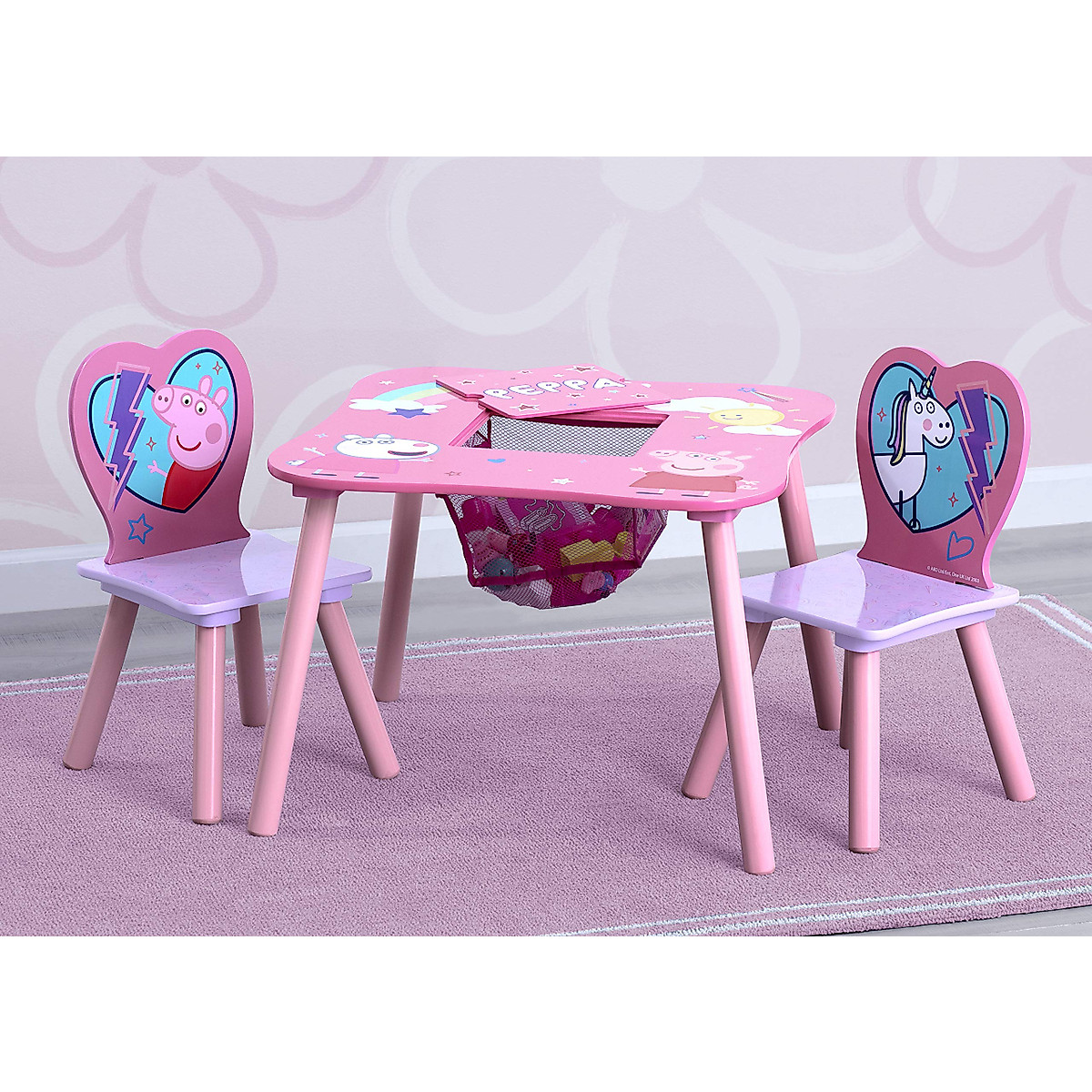Delta Children Kids Table and Chair Set with Storage (2 Chairs Included) - Ideal for Arts & Crafts, Snack Time, Homeschooling, Homework & More, Peppa Pig