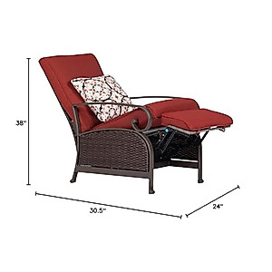 Hanover Madrid Outdoor Patio Recliner, Adjustable Chair, All-Weather Hand-Woven Wicker, Aluminum Frames, Thick Cushions-MADRIDREC-NVY, 1 Piece, Red