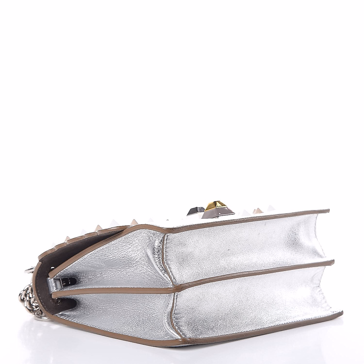 Fendi Kan I Metallic Silver Calfskin Scalloped Studded Small Shoulder Bag 8M0381