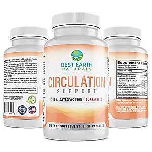 Best Earth Naturals Circulation Support Supplement with Butchers Broom, Horse Chestnut, Vitamin B3, Hawthorne, Ginger Root, Sweet Orange Extract, and More - 30 Count