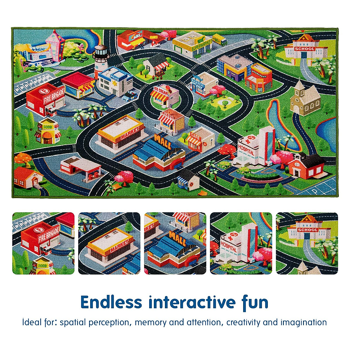 Booooom Jackson Kids Car Rug Playmat 31"X59" Car Mat for Kids Toy Cars Kids Rug with Roads for Playroom CarCarpet for Kids Race Car Play Rug for Toy Cars Play Carpet