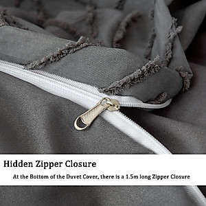 Warmarky Gray Leaf Shape Tufted Duvet Cover King(91''x 102'') Size Light-Weight, Textured Bedding Comforter Cover Set, 1pcs Duvet Cover & 2pcs Envelop Pillowcase(NO Comforter)