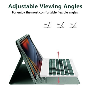 Keyboard Case for iPad 9th/8th/7th Generation Case with Keyboard 10.2inch 2021/2020/2019, BT Wireless Keyboard Case for iPad Air 10.5 3rd Gen, Slim Leather with Pencil Holder for iPad Pro Dark Green