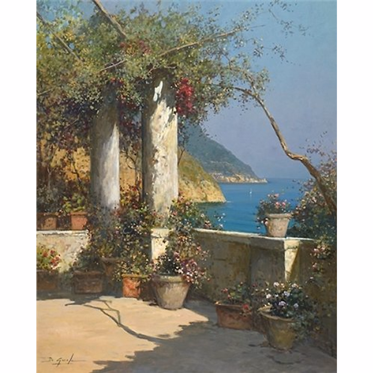 Giovanni Diguida Hand Signed And Numbered Limited Edition Canvas:Terrace In Positano