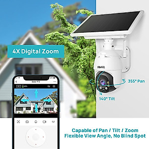 SOVMIKU Solar Security Camera Outdoor,1080P Wire-Free Pan Tilt 360° View Spotlight Indoor,WiFi Solar/Battery Powered Security Cameras 4X Digital Zoom,2-Way Audio, Motion Detection,Tuya APP