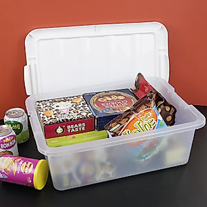 Jandson 14 Quart Clear Frosted Bin, Plastic Latching Box/Container with White Lid, Pack of 2, F