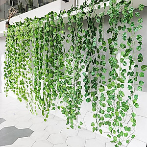 FOKEN 12 Pack Artificial Ivy Garland Fake Ivy Leaves Hanging Plants Vine Greenery Garland Home Kitchen Balcony Garden Office Wedding Wall Decor