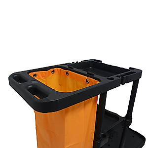 tonchean Commercial Janitorial Cart 3 Shelf Housekeeping Cleaning Cart, Large Capacity Utility Clean Trolley with Wheels and 25 Gallon Vinyl Bag 44.5”L x 22”W x 36.6”H, Black