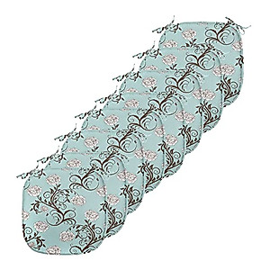 Ambesonne Victorian Chair Seating Cushion Set of 8, Floral Composition with Vintage Inspirations Abstract Swirled Stalks, Seat Pads for Office with Anti-Slip Backing, 16"x16", Seafoam Brown White