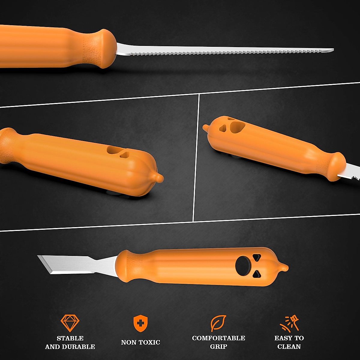 imarku Halloween Pumpkin Carving Kit, 10 PCS Professional Carving Knife with Unique Storage Bag and 25 PCS Pumpkin Carving Stencils, Stainless Carving Tools for Halloween Decorations, Home Essentials