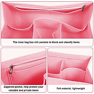 lasuroa Rubber Beach Bag Organizer Compatible with Bogg Bag/Simply Southern Tote, Tote Organizer Insert Felt Bag Organizer Insert with 7 Pockets, Only for Bogg Bag XL Size (Pink)