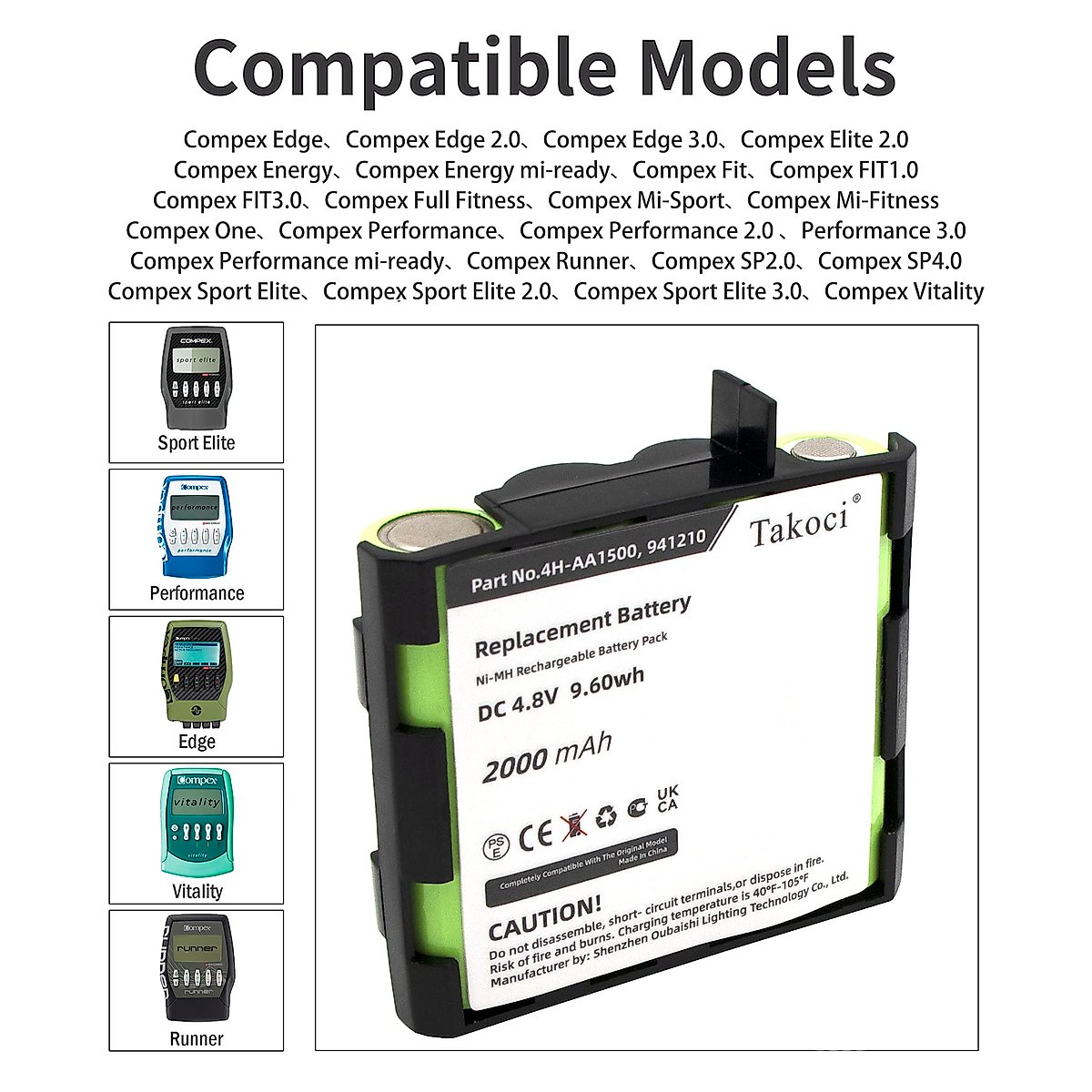 Gikysuiz Replacement Battery for Compex 4H-AA1500 Compatible with Sport Elite, Elite 2.0, Performance, Performance 2.0 and Edge, Edge 2.0,Compex Ni-MH 4H-AA1500 Battery 4.8V 2000mAh