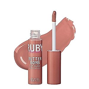 Ruby Kisses Lip Gloss Butter Bomb Gloss Non-Sticky Lip Gloss Vitamin E Natural Nude Lip Makeup -7.8mL (0.26 US fl.oz) (Nude)
