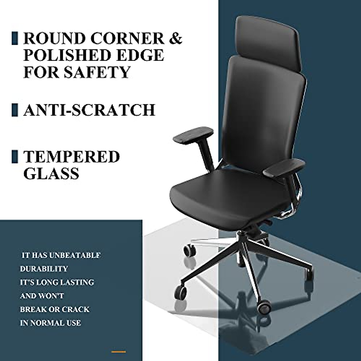 KIAYACI Glass Chair Mat for Carpet or Hard Floor Tempered Glass Glass Table Top Table Mat Square 46" x 53", 1/4 inch Thick, Transparent