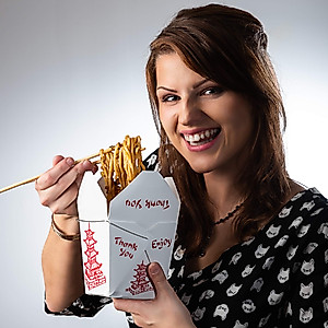 Avant Grub Food Storage Container, Greaseproof Chinese Take Out Box With Chopsticks. 25pk Large Food Containers With 50pk Sleeved and Separated Bamboo Chop Sticks, 32 Oz