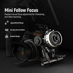 NEEWER Mini Follow Focus with A/B Stops, Lens Gear Ring, 15mm Rod & Rod Clamp for Cinema Camera, DSLR/Mirrorless Camera, Compatible with Lens Diameter Up to 114mm, PG001