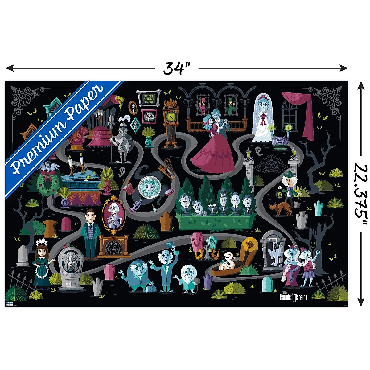 Trends International Disney Haunted Mansion - Map Wall Poster, 22.37" x 34.00", Premium Unframed Version