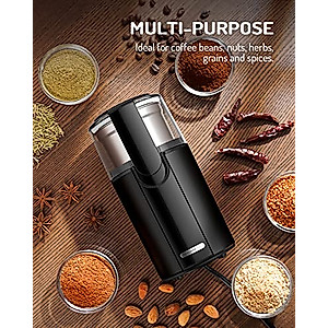 TWOMEOW Electric Coffee Grinder for Beans, Spices and Herb, Stainless Steel Blades, 1 Removable Stainless Steel Bowls, Makes up to 9 Cups, Black
