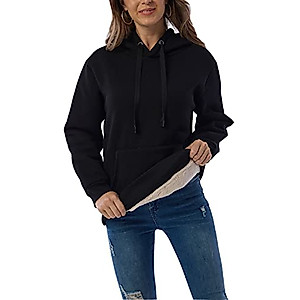 Haellun Womens Casual Winter Warm Fleece Sherpa Lined Pullover Hooded Sweatshirt (Black, Large)