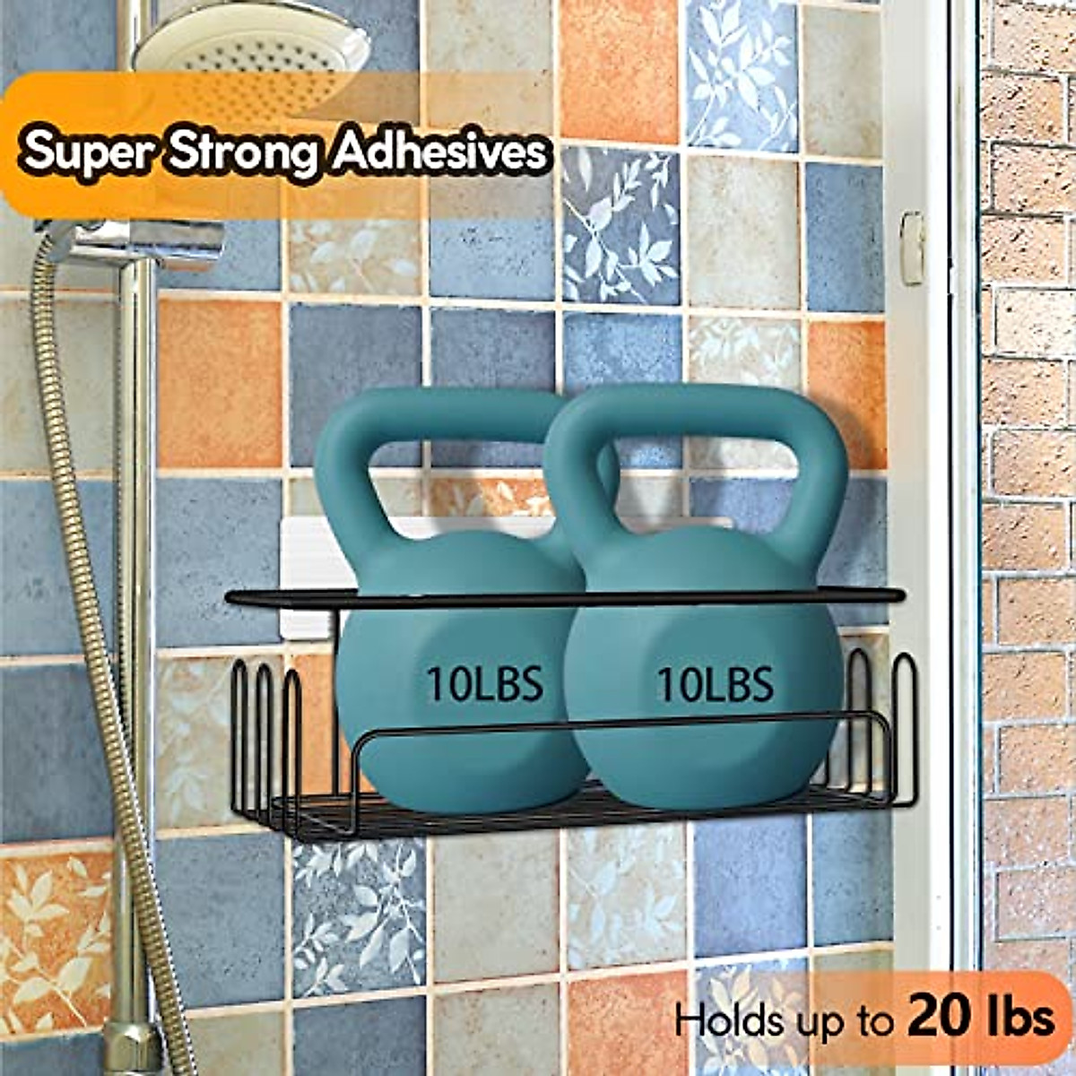 Smatorga Adhesive Shower Caddy with Hooks 2 Pack Shower Organizer Shelf, No Drilling Stainless Steel Bathroom Storage Rack for Inside Shower Shampoo Conditioner Holder,Black…