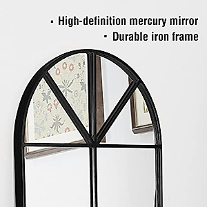 OGCAU Wall Mounted Mirror, Arched Wall Mirror, 20"x30" Arched Window Mirror, Farmhouse Window Mirror with Iron Frame, Mirror Wall Decor for Bedroom, Entryway, Living Room (Black)