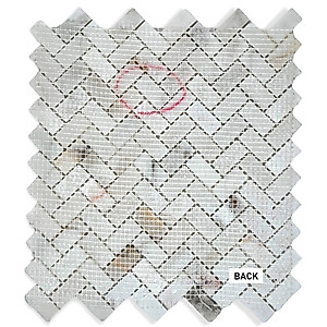 Tenedos Calacatta Gold Oro Grayish Marble Herringbone Mosaic Floor Wall Tile Backsplash Polished for Kitchen, Bathroom Shower, Fireplace Surround, Accent Decor