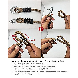 KINSPORY Length Adjustable Nylon Rope & Hanging Tree Straps (300 Lbs Limited) for Outdoor Swings/Hammock/Playground Set Accessories - 60''