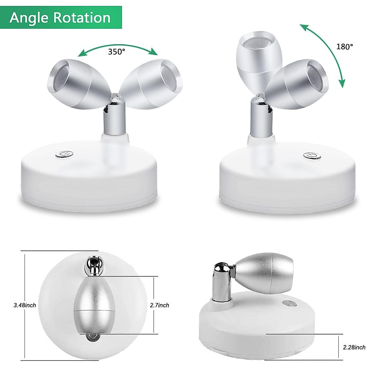 KINDEEP RGB Wireless LED Spotlight, Battery Operated Accent Lights, Indoor Mini Puck Light, Dimmable Uplight with Remote, 4000K Warm White, Stick on Wall Light with Rotatable Head, Silver, 2 Pack