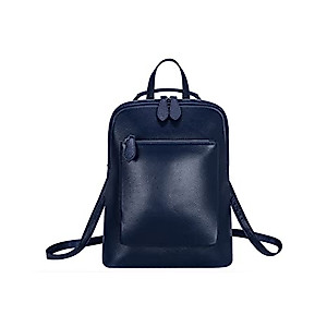HESHE Leather Backpack Purse Small Back Pack for Women Backpacks Organizer Anti-Theft Daypacks for Travelling Casual Bags Zipper Closure(Navy Blue-Genuine Leather)