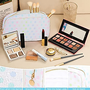 MONOBLANKS Nylon Small Makeup Pouch Bag Cute Travel Cosmetic Bag for Women (Polka Dot)