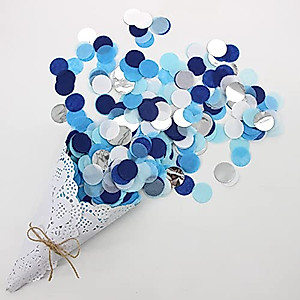 Mybbshower Tissue Paper Wedding Confetti in Blue White Silver for Boys Birthday Party Bridal Baby Shower Table Decor 25 mm Pack of 5000