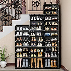 KOUSI 60-Pairs Shoe Organizer Shoe Rack Shoe Tower Storage Cabinet Storage Organizer Modular Shoe Cabinet, Black