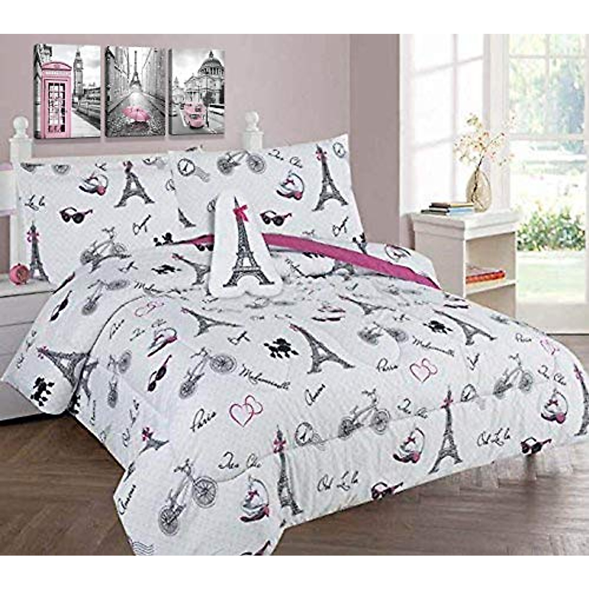 Paris Eiffel Tower Decor for Bedroom for Girls Pink Paris Theme Room Decor Wall Art Canvas Black and White Art Eiffel Tower Pictures Decorations London Big Ben Tower Eiffel Tower Painting Framed