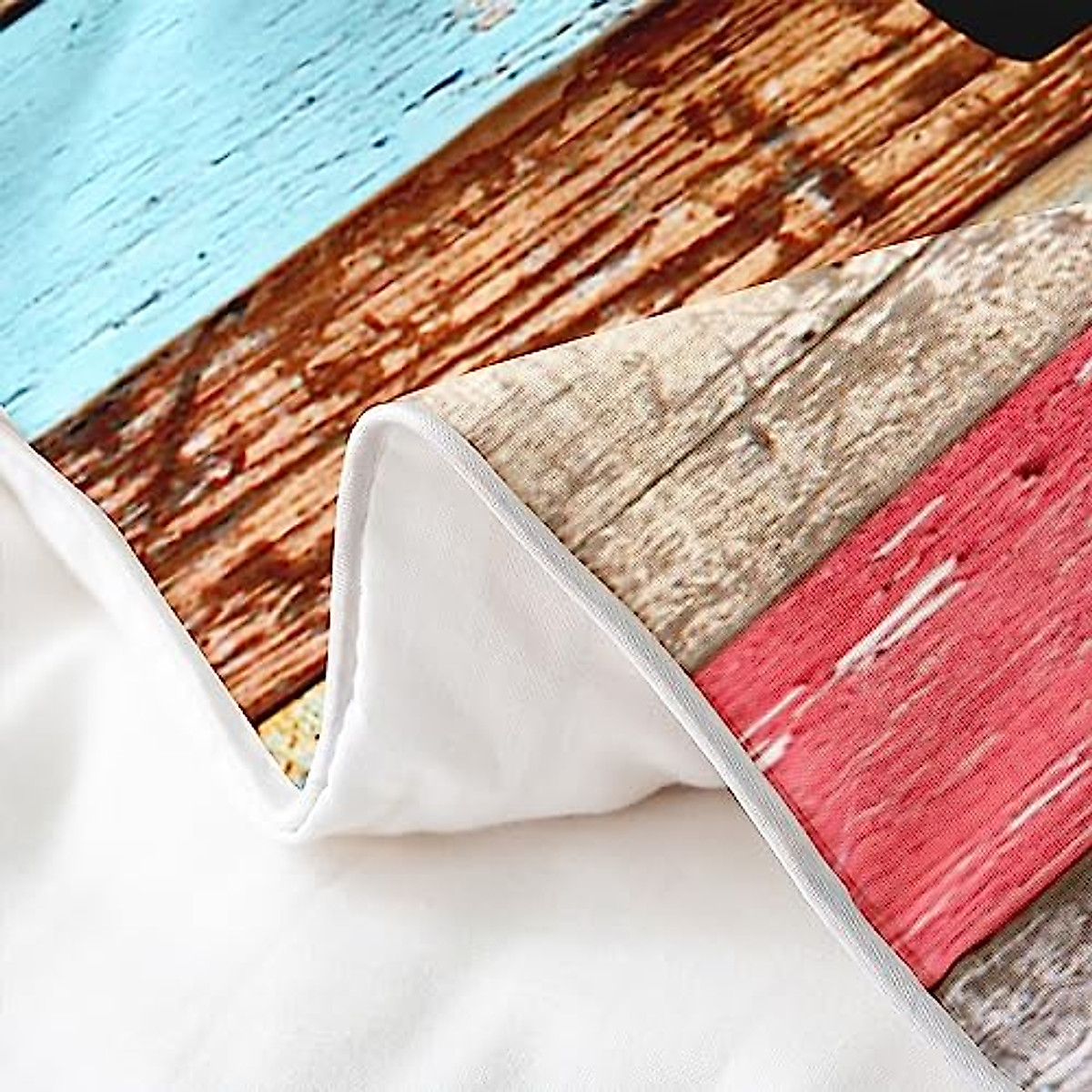 100% Cotton Happy Camping Duvet Cover Queen RV Camper Trailer Bedding Set for Boys Girls Bedroom Farmhouse Style Wooden Stripes Comforter Cover Red Blue Soft Breathable Quilt Cover