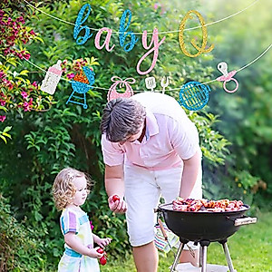 BBQ Baby Shower Glitter Banner Baby Q Party Decorations for Boy Girl Gender Reveal Sign Barbecue Supplies