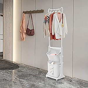 2-Tier Plastic Laundry Basket Laundry Hamper, Clothes Hamper with a thickened handle Shelf + Wheels ​Clothes Hamper Stands Up Well,Scope Of Application Bedroom/Balcony/Laundry Table(Off-White