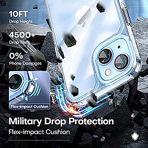 TAURI 5 in 1 Designed for iPhone 14 Plus Case Clear, [Not-Yellowing] with 2X Tempered Glass Screen Protector + 2X Camera Lens Protector, [Military-Grade Drop Protection] Slim Phone Case 6.7 Inch