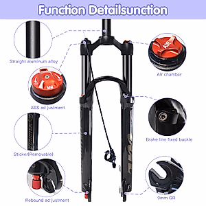 ZTZ Mountain Bike Fork,26 27.5 29 inch MTB Suspension Air Fork ，Rebound Adjust，Travel 120mm,QR 9mm，1-1/8 Straight Tube, Ultralight Mountain Bike Front Fork for XC/AM Bike(Remote Lockout/27.5inch)
