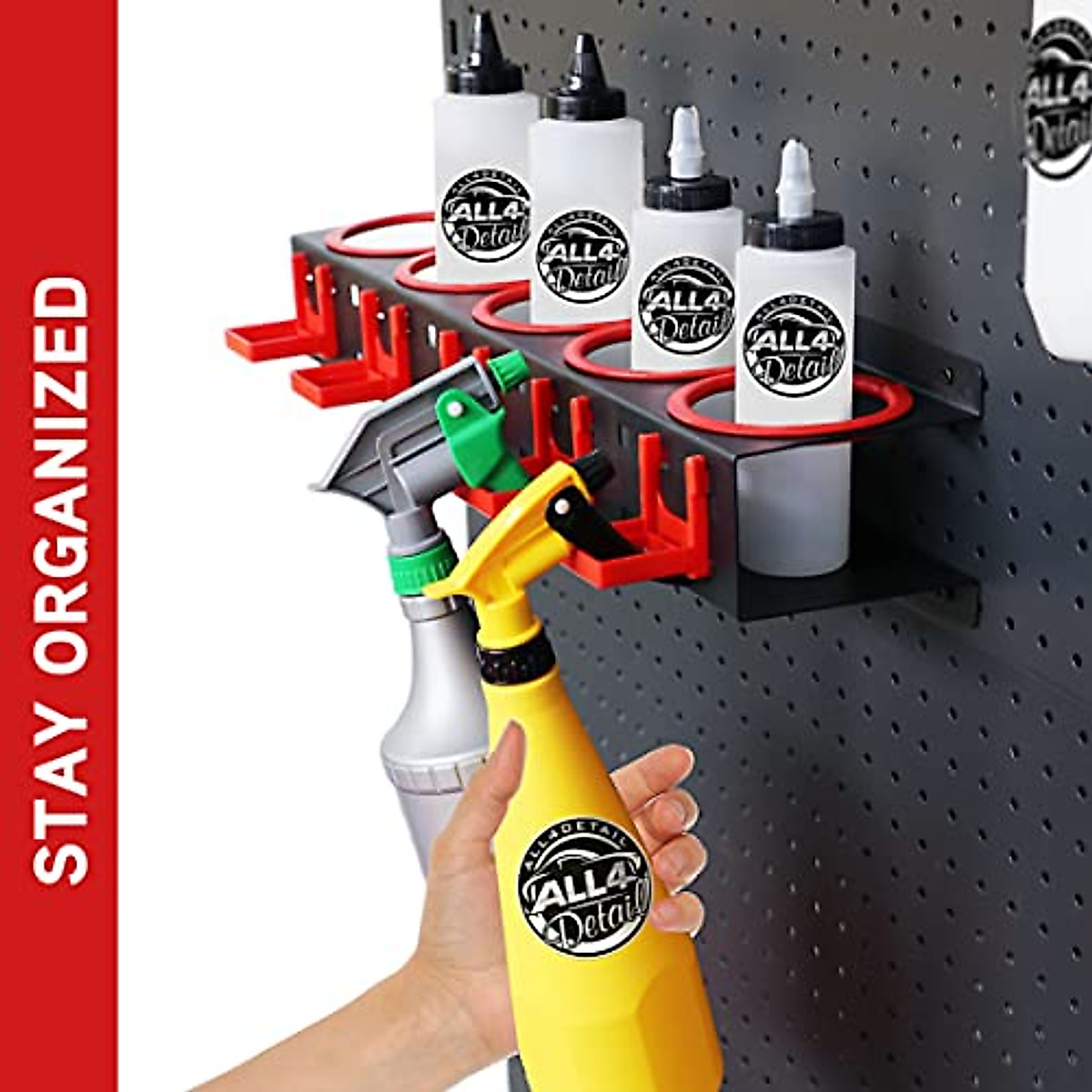 ALL4DETAIL Spray Bottle Holder, Multifunctional Spray Bottle Rack Car Beauty Shop Accessory Display with 5 Plastic Hanging Hooks - Plastic Spray Bottle - Squeeze Bottle