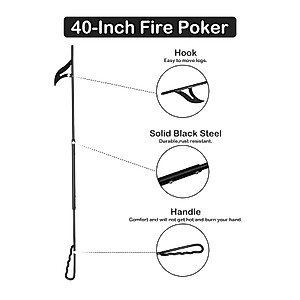 Stanbroil Fire Poker, 40" Fireplace Poker for Indoor and Outdoor Use, Premium Steel Fire Stick for Fire Pit or Inside Fireplace