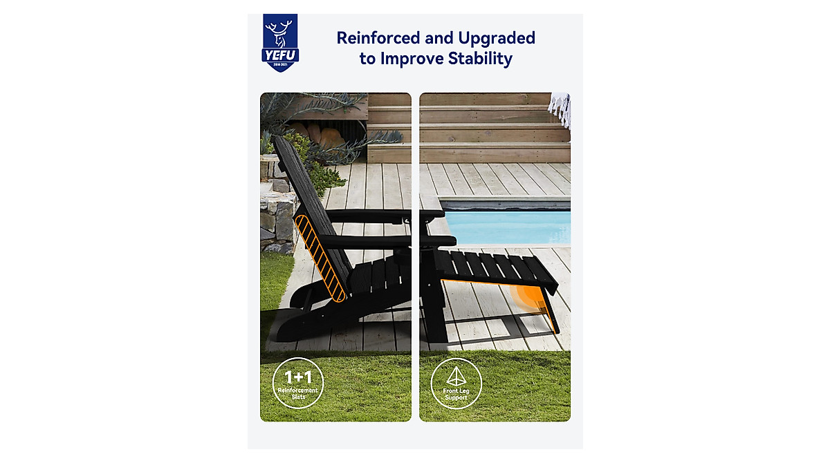 YEFU Adirondack Chair & Ottoman - Weather Resistant Comfort