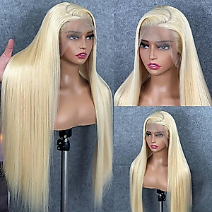 613 Lace Front Wig Human Hair 13x4 HD Transparent Straight Wigs Human Hair Blonde Lace Front Wigs Human Hair Pre Plucked Glueless Wigs Human Hair Blonde Lace Frontal Human Hair Wigs 180% Density