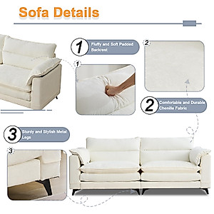 TUNYI 83.2" Loveseat Sofa - Chenille Sofas & Couches with Double Cushions, Removeable Armrest Pillow Loveseat Couch Sofa for Living Room/Apartment/Office (White)
