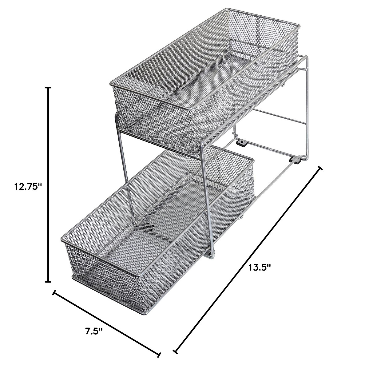 YBM Home Silver 2 Tier Mesh Sliding Spice and Sauces Basket Cabinet Organizer Drawer 2304
