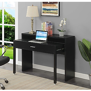 Convenience Concepts Newport JB Console/Sliding Desk with Drawer and Riser, Black