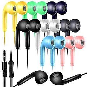50 Pack Bulk Earbud Headphones with Mic Assorted Colors Student in Ear Earbuds Classroom Wired Ear Buds with 3.5mm Headphone Plug for Kids Adults School Library Museum Travel Plane Tablet (Cute)