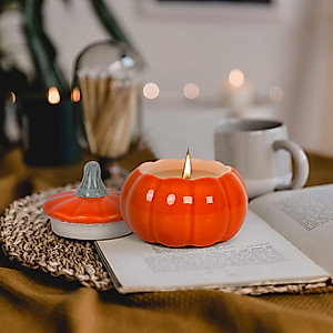 ONEVIVE Pumpkin Shaped Candle Fall Scents, Thanksgiving Wax Pumpkin Spice Scented Candles Ceramic for Autumn Home Decoration Halloween (Orange)